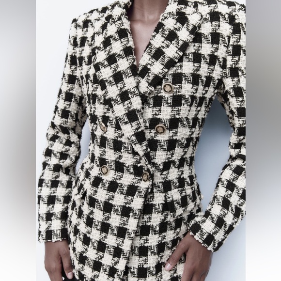 Zara | Jackets & Coats | Zara Houndstooth Checkered Blazer | Poshmark